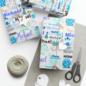 Personalized Boy Blue Birthday Wrapping Paper, Birthday Gift Wrap ...