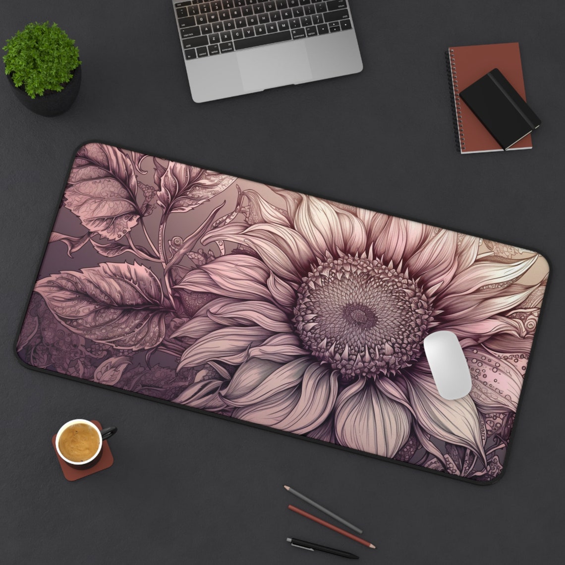 Sunflower Floral Mouse Pad, Flower Mousepad, Nature Desk Mat, Garden ...