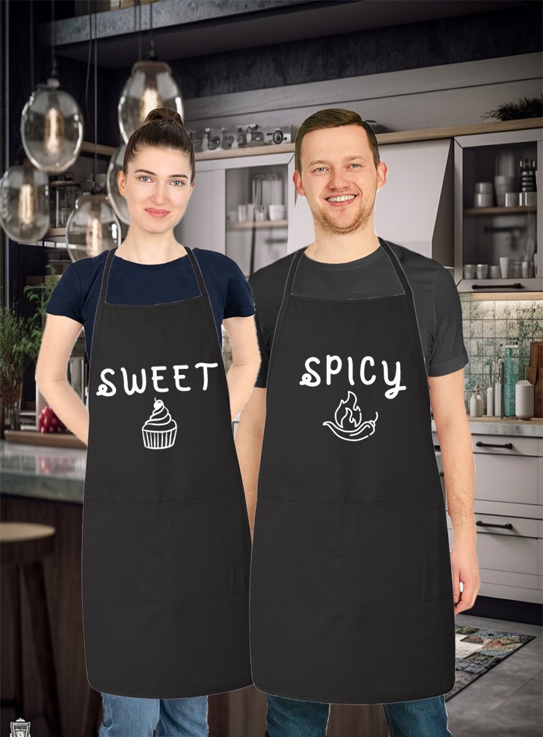 Matching Couples Aprons Set, Sweet and Spicy Aprons, Personalized Mr ...