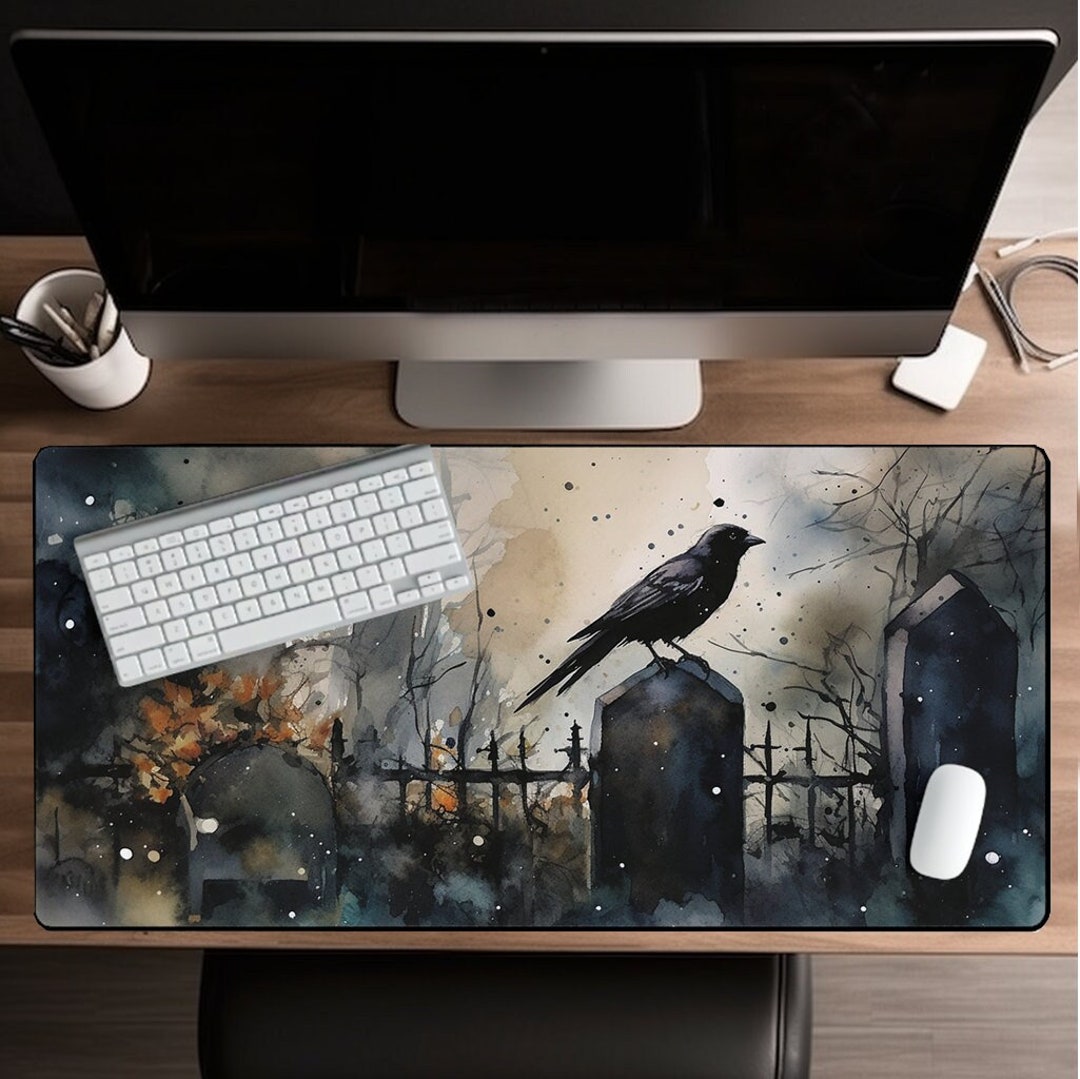 Gothic Cemetery Crow Horror Aesthetic, Mouse Pad, Dark Noir Mousepad ...