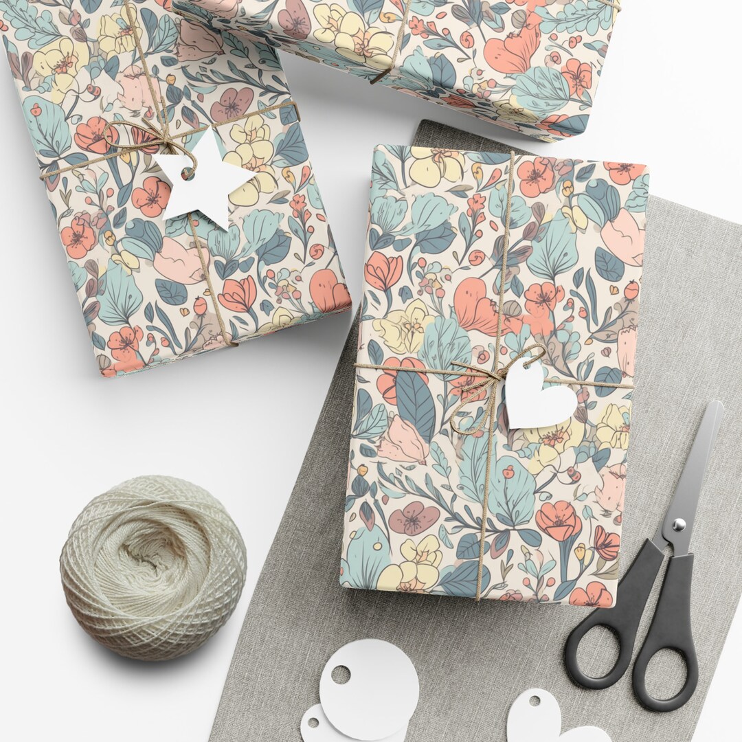 Sustainable Pastel Flowers and Plants Wrapping Paper - Mother's Day ...