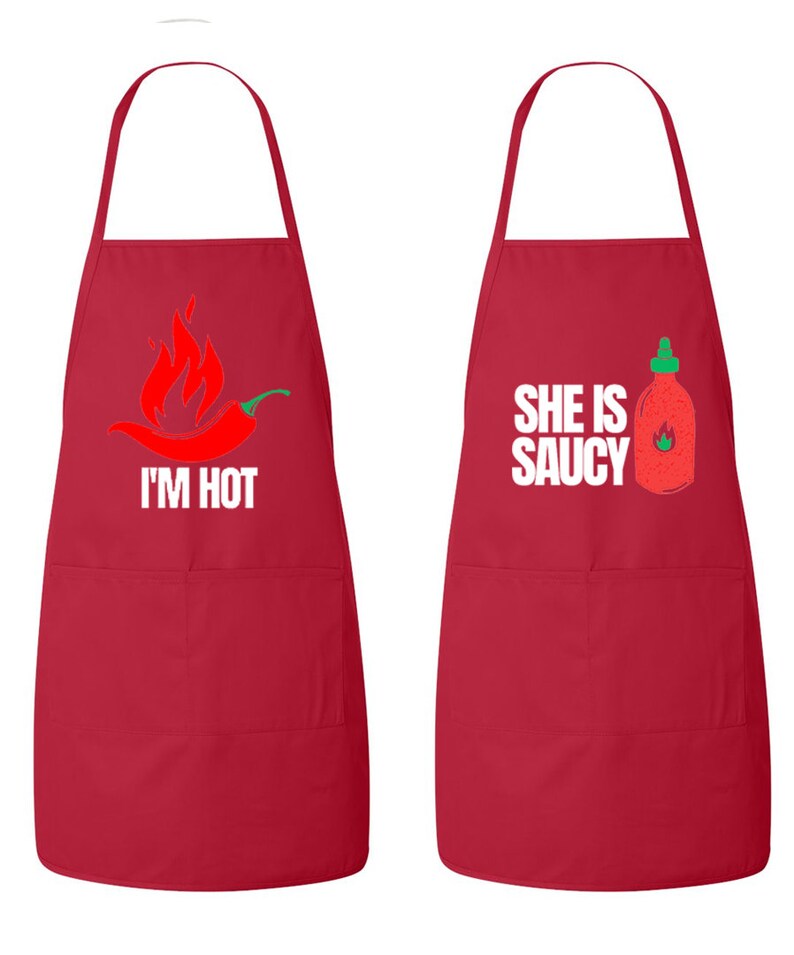 Mr and Mrs Apron Set, Matching Couples Aprons Set, Im Hot She is Saucy ...