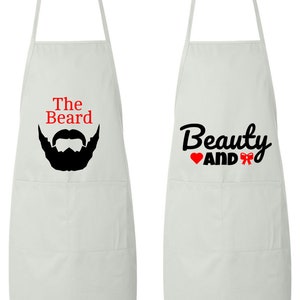 Matching Couples Aprons Set, Beauty and the Beard Aprons, Mr and Mrs Aprons, Couples Aprons ...