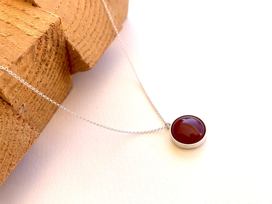 Cornaline Sterling Silver Pendant-Cornalian Gemstone Necklace-Round ...