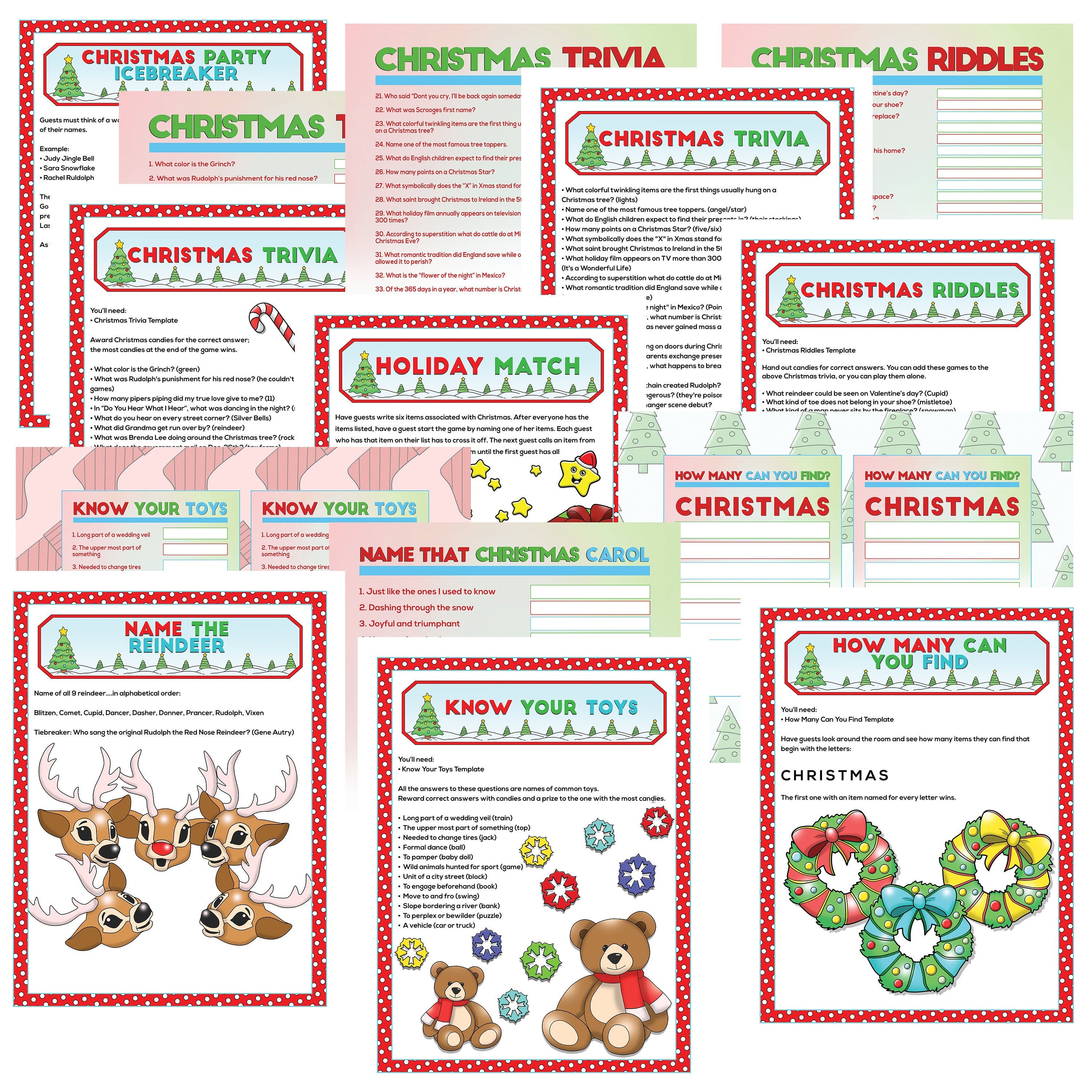 9 Games in One Party Bundle Pack, Family Christmas Games, Christmas ...