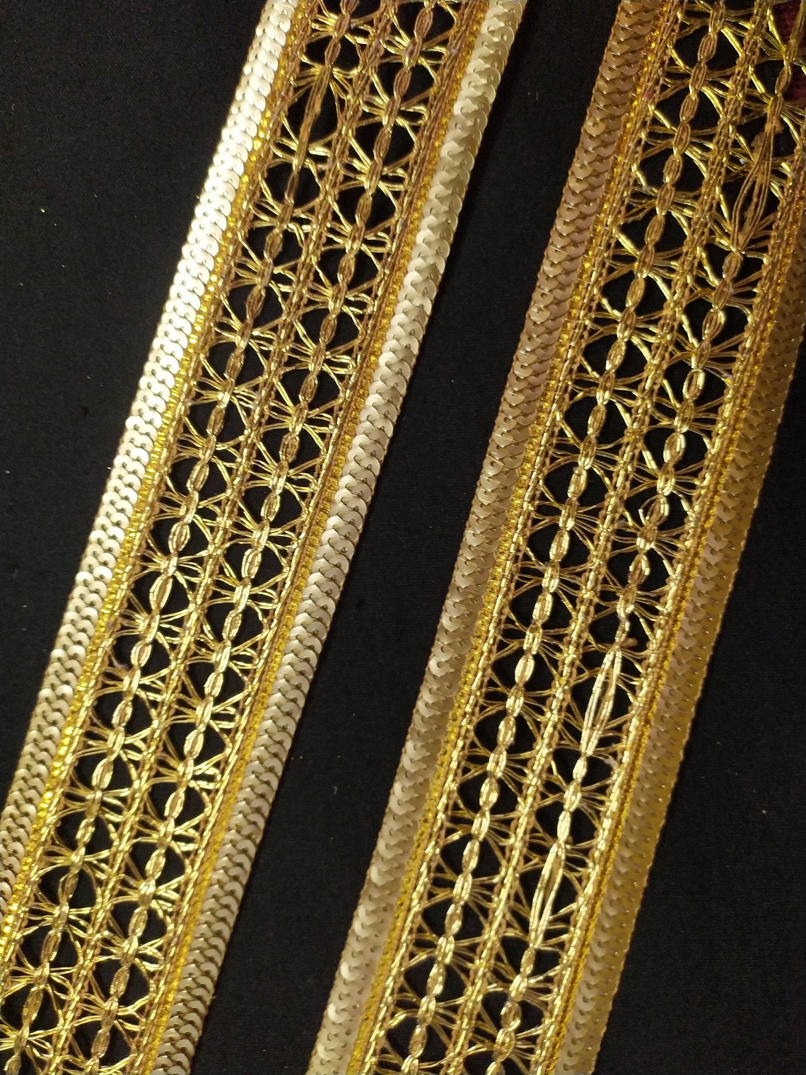By Yard Indian Metallic Gold Color Net Woven Work Sequin Gimp | Etsy