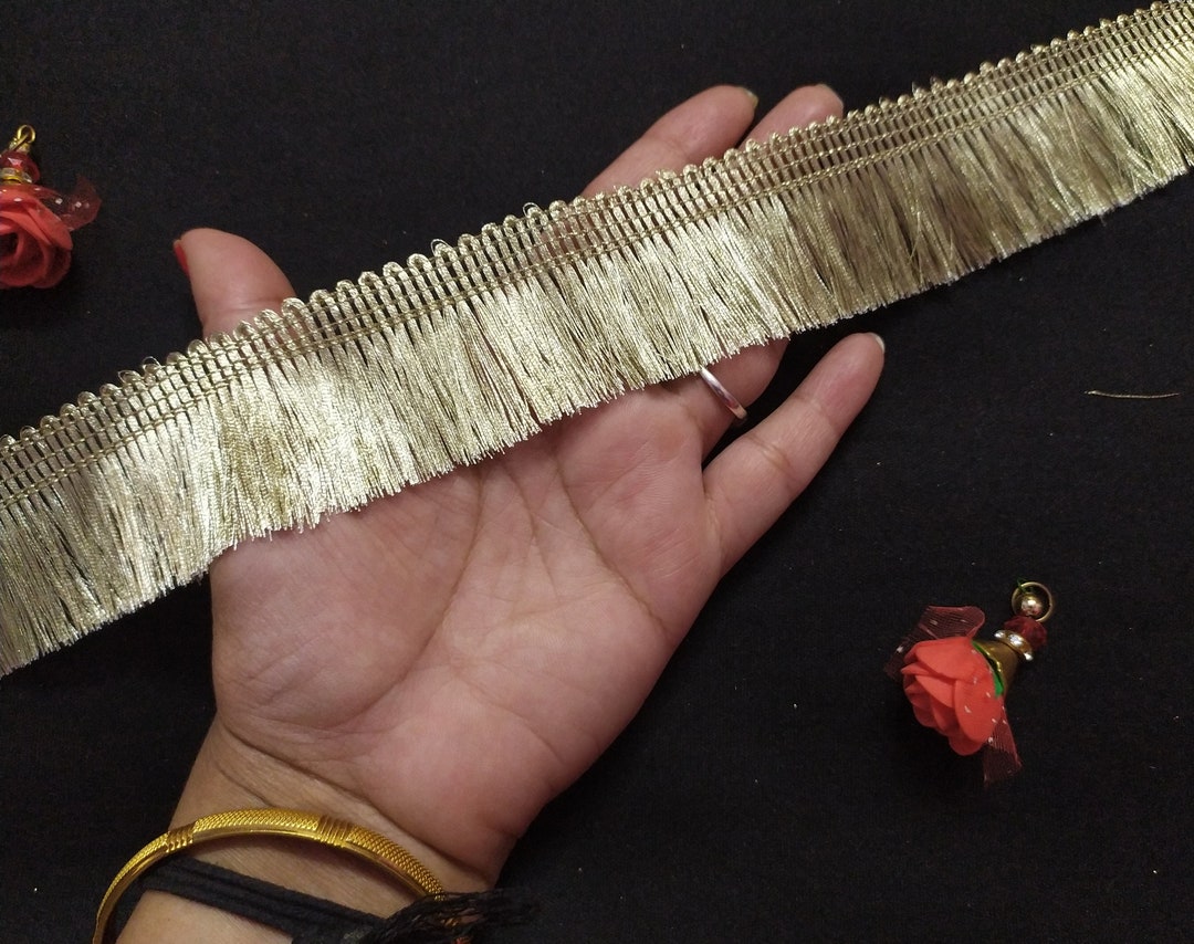 Buy By Yard Indian Beige Gold Color Sari Trim , Chainette Fringe Trim ...