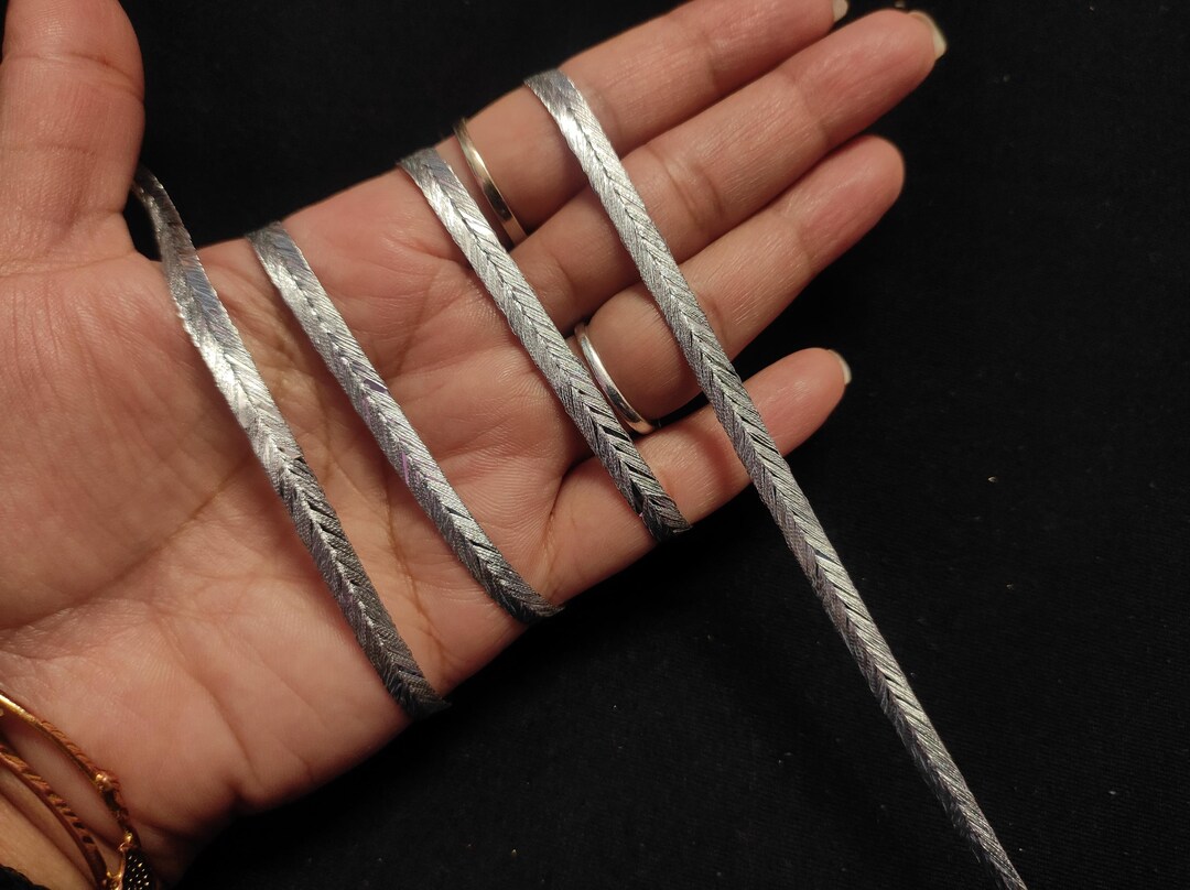 9 Yards Indian Metallic Silver Color Strip Ribbon, Fabric Ribbon ...