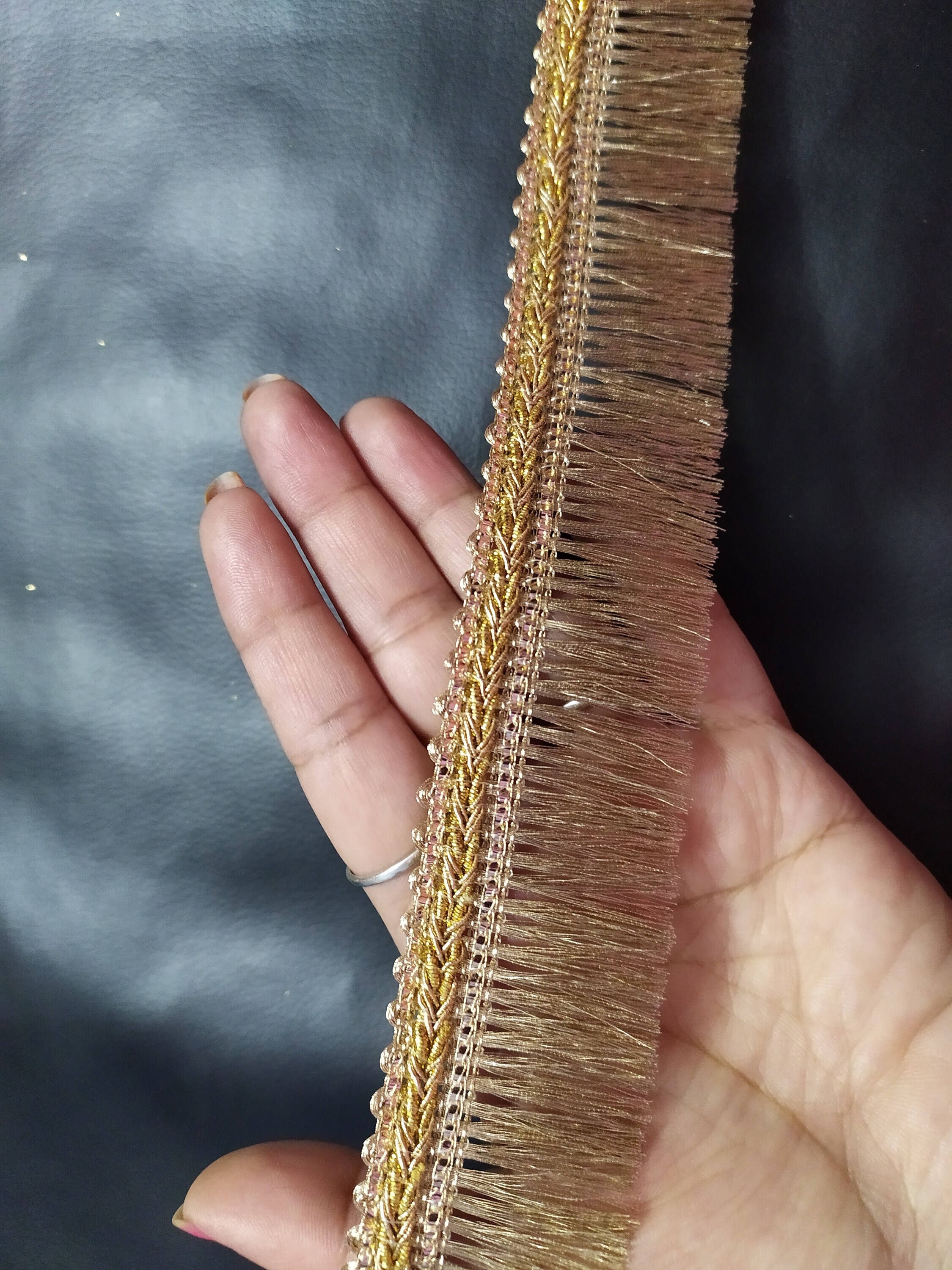 By Yard Indian Metallic Copper Gold Color Chainette Fringe - Etsy