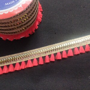 By Yard Indian Red and Dull Gold Color Trim, Red Sari Trim, Sewing Trim ...