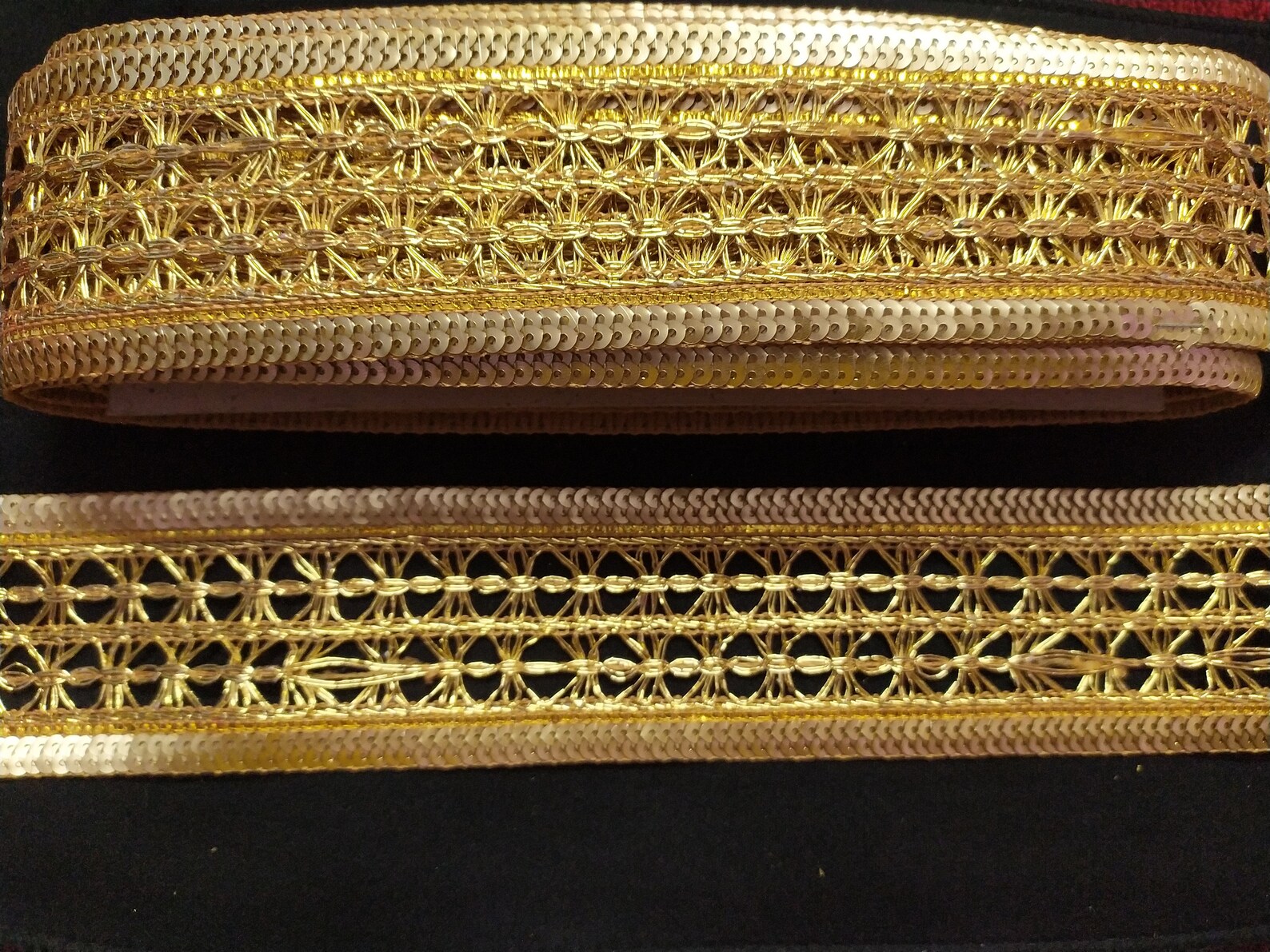 By Yard Indian Metallic Gold Color Net Woven Work Sequin Gimp | Etsy
