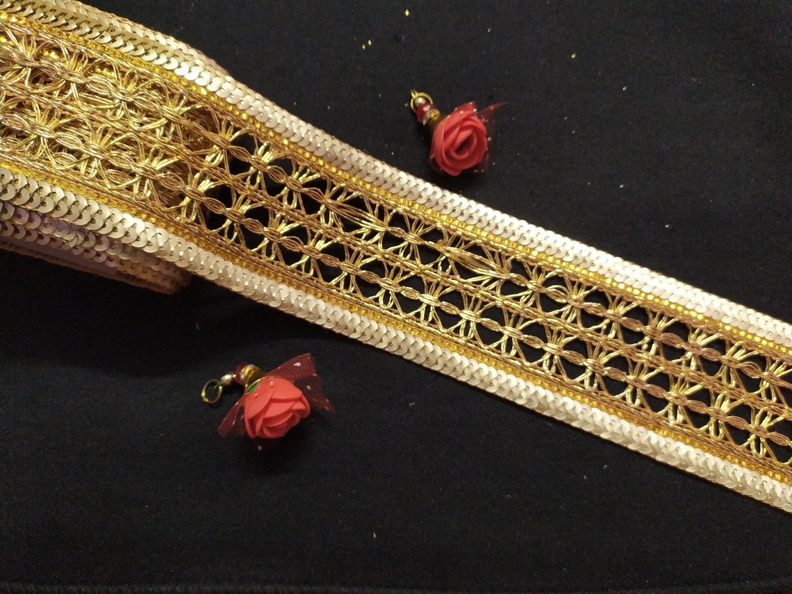 By Yard Indian Metallic Gold Color Net Woven Work Sequin Gimp | Etsy