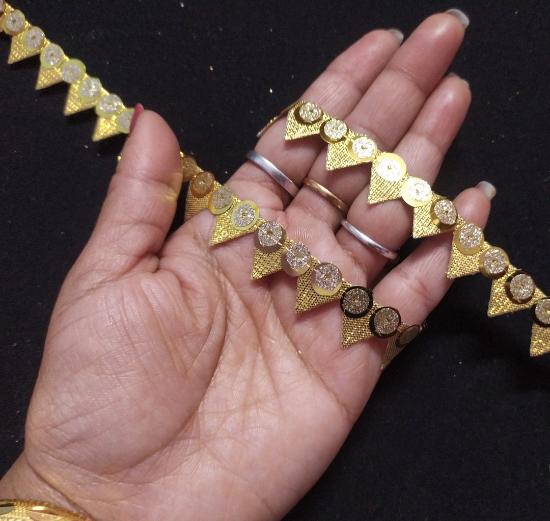 This is Indian Metallic Gold Color Trim, Sequin Fringe Trim , Gold Trim ...