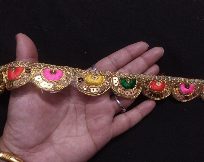 By Yard Indian Gold and Multi Color Trim, Multi Color Embroidered Trim ...