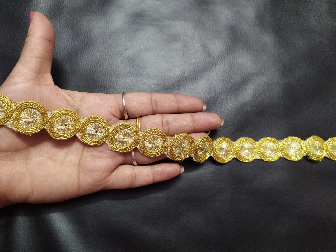 Gold Embroidered Floral Ribbon Lace Trim - Indian Gimp Design - Etsy