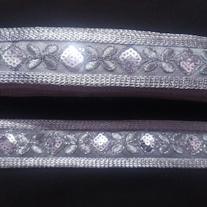 BY Yard Indian Metallic Silver Colour Net Fabric Floral Sequin ...