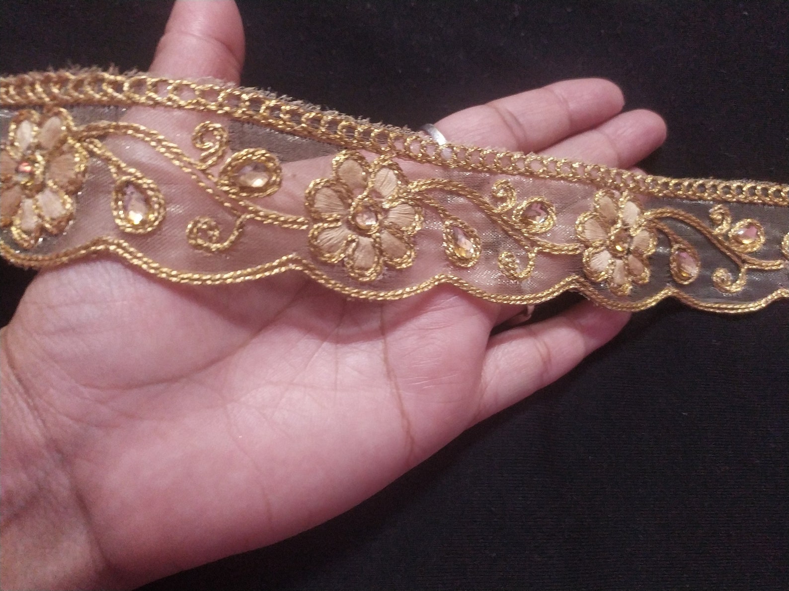 Gold Beaded Net Trim: Indian Sari Ribbon Border - by the Yard - Etsy