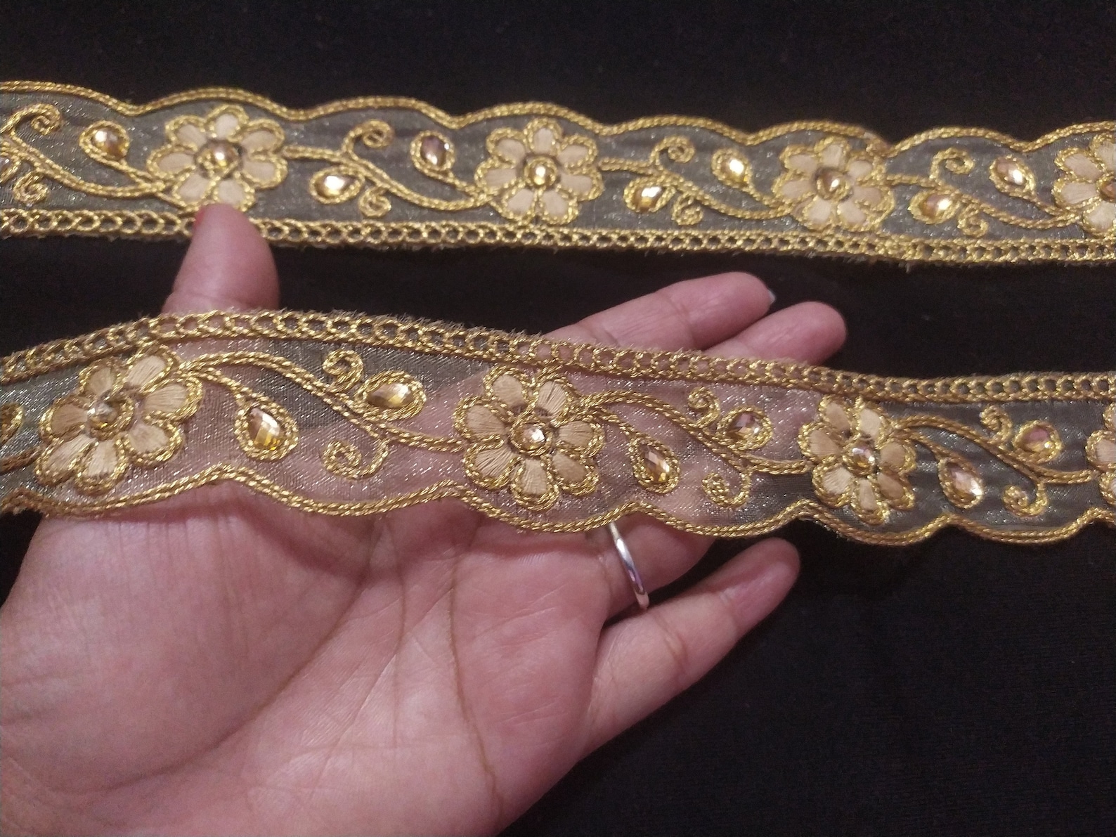 Gold Beaded Net Trim: Indian Sari Ribbon Border - by the Yard - Etsy