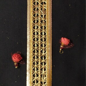 By Yard Indian Metallic Gold Color Net Woven Work Sequin Gimp Design ...