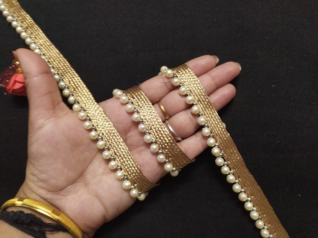 Rose Gold Beaded Ribbon Trim - Indian Woven Gimp Design, Wedding ...
