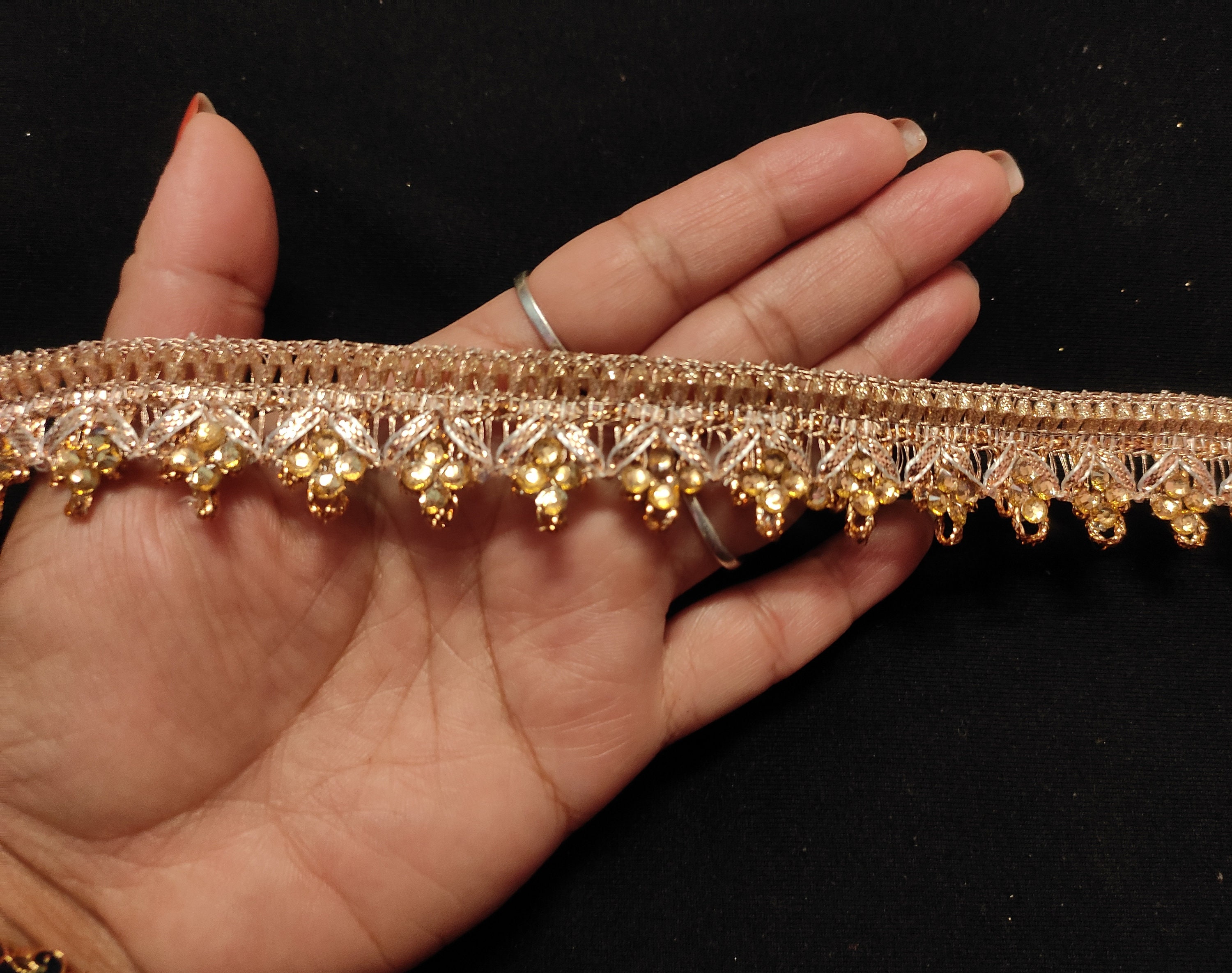 Rose Gold Beaded Trim: Indian Sari, Sewing & Handbag Embellishment ...