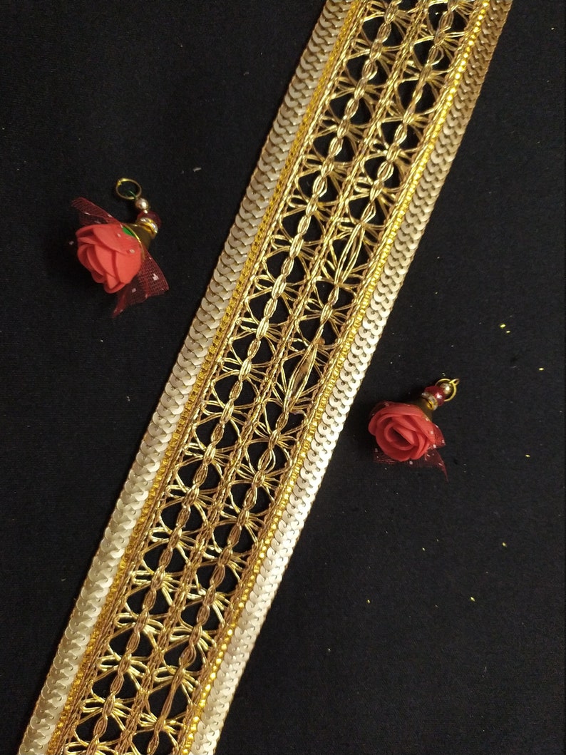 By Yard Indian Metallic Gold Color Net Woven Work Sequin Gimp | Etsy