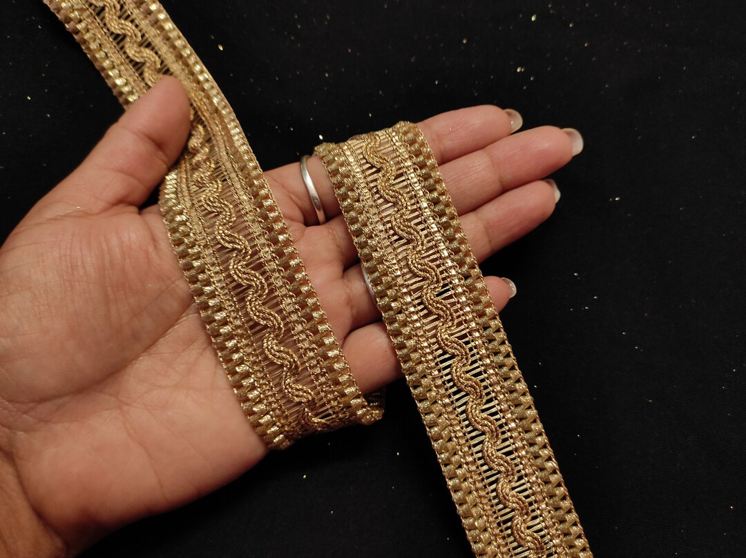 By Yard Indian Dull Beige Gold Colour Woven Design Ribbon Lace Trim ...