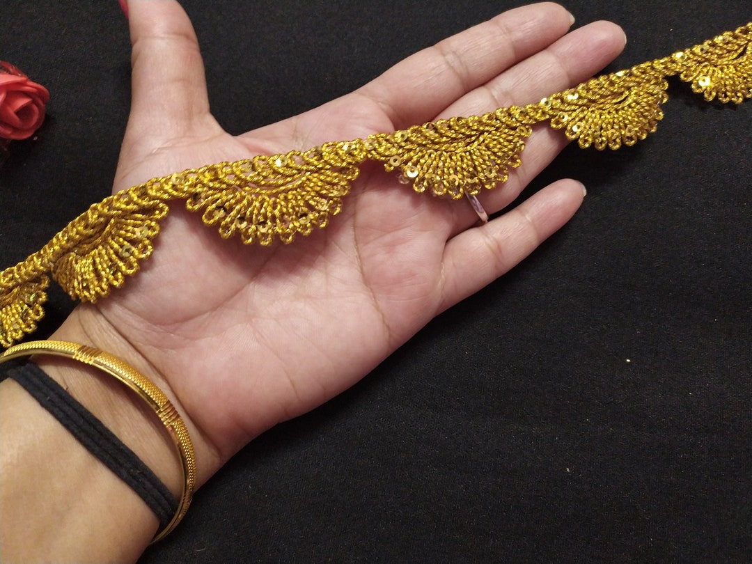 Gold Sequin Scallop Trim: Indian Metallic Ribbon Border - by the Yard ...