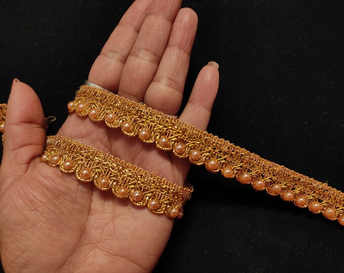 BY Yard Indian Metallic Gold Color Trim, Gold Sari Trim, Gold Beaded ...