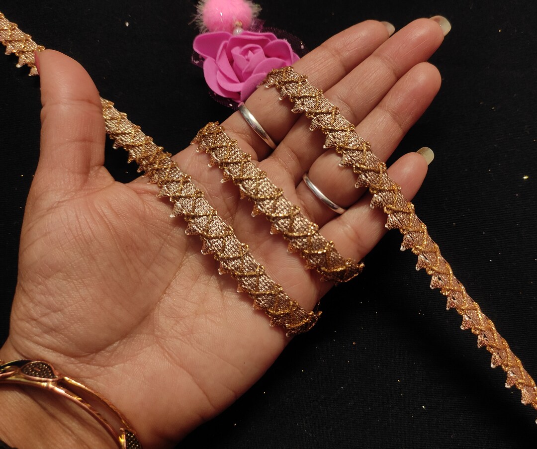Buy 9 Yard Indian Metallic Copper Gold Color Cut Work Woven Fringe ...