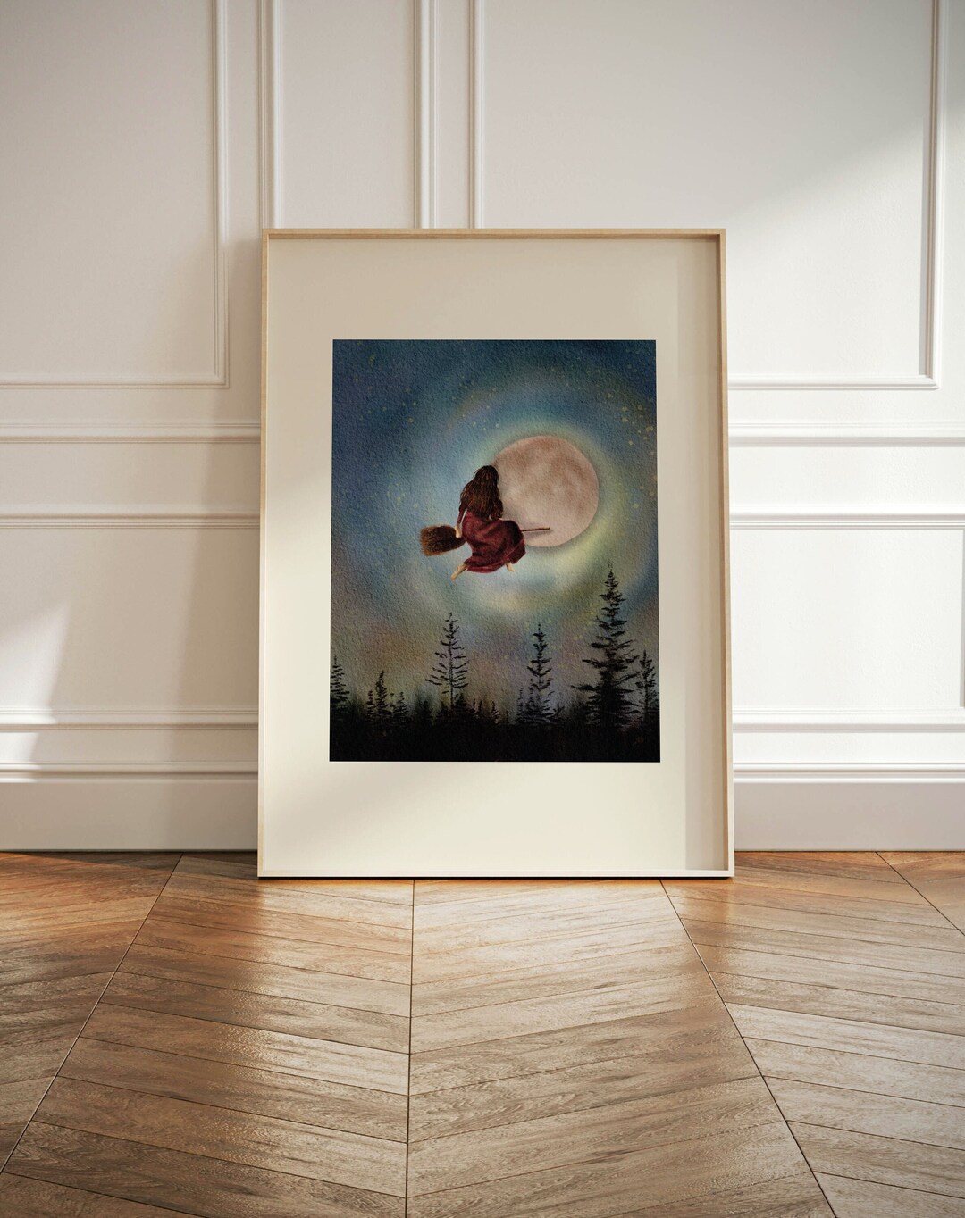 WITCH PRINT, Flying Witch Moon Illustration, Full Moon Witchy Art Print ...