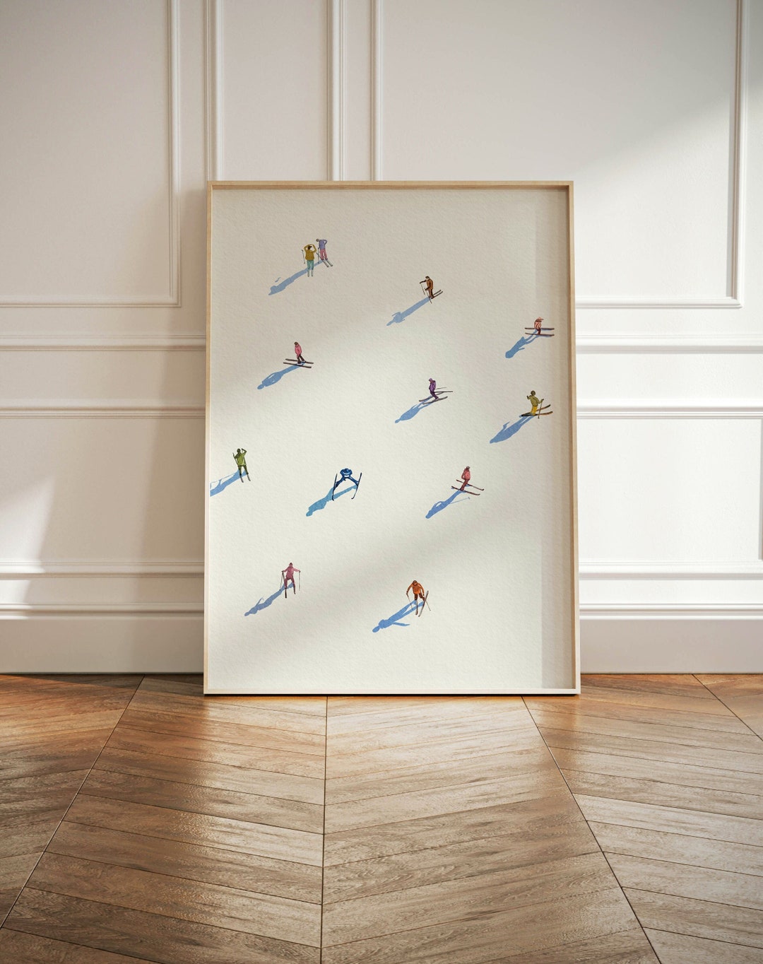 Mini Skiers Illustration Printable, Watercolour Snowy Winter Painting ...