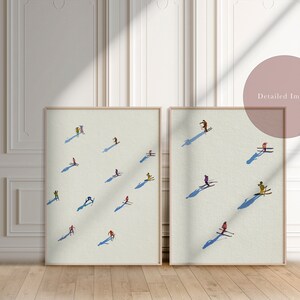 Mini Skiers Illustration Printable, Watercolour Snowy Winter Painting ...