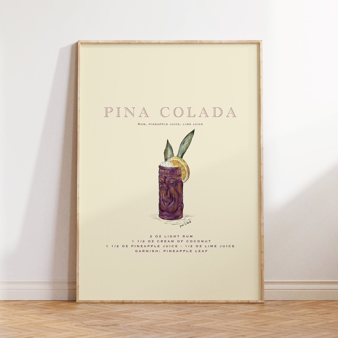 PINA COLADA PRINT, Vintage Style 1960s Tiki Mug Print, Cocktail Lover ...