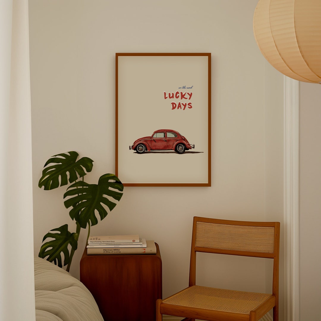 Classic Vintage CAR PRINT, Red Car Poster, Gift for Car Lover, Car ...