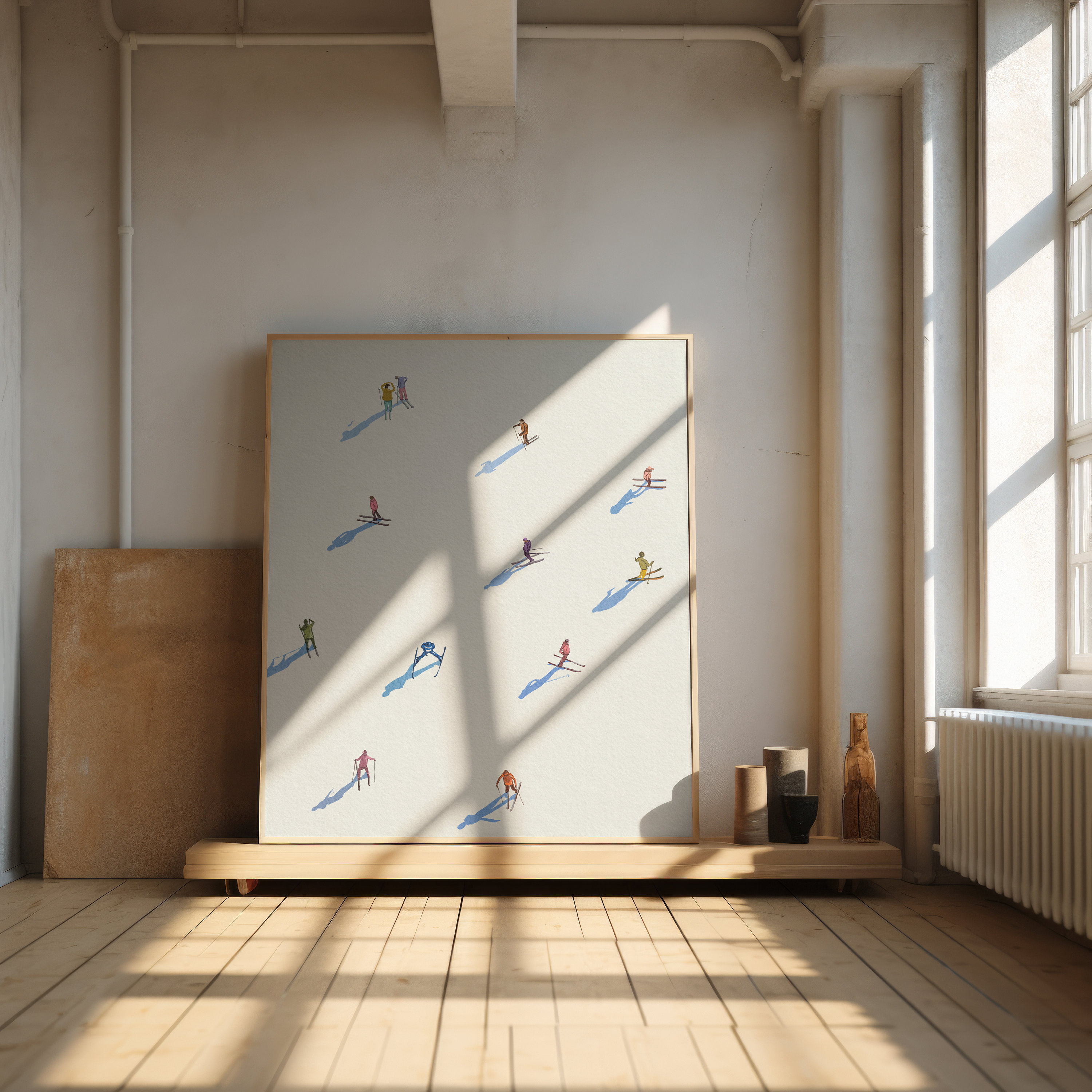 Mini Skiers Illustration Printable, Watercolour Snowy Winter Painting ...