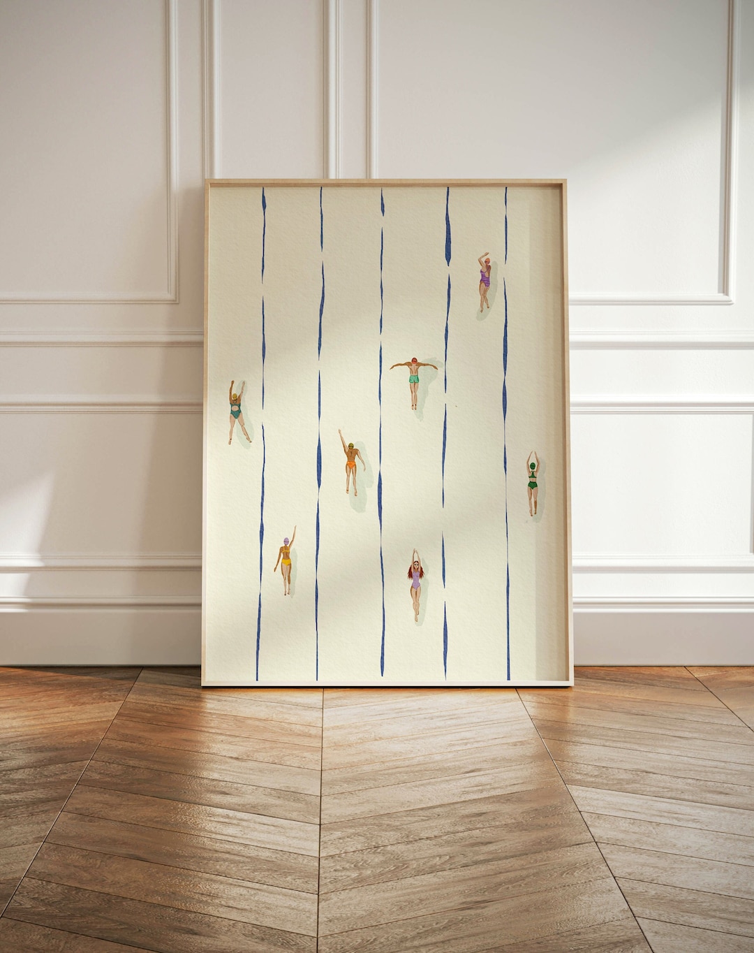 People Swimming in Pool Printable Wall Art, Minimalist Tiny Swimmers ...