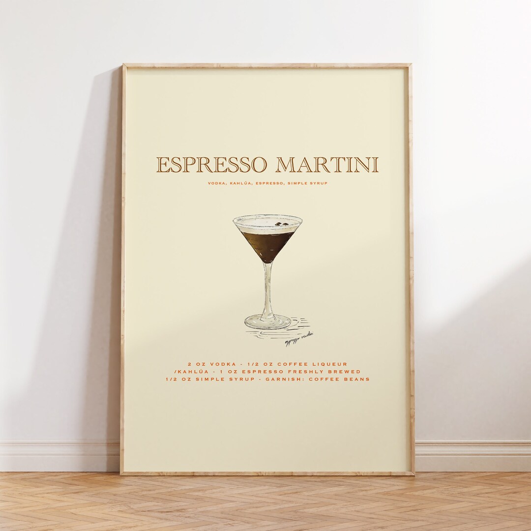 ESPRESSO MARTINI Classic Cocktail Art Print, Watercolor Drawing Happy ...