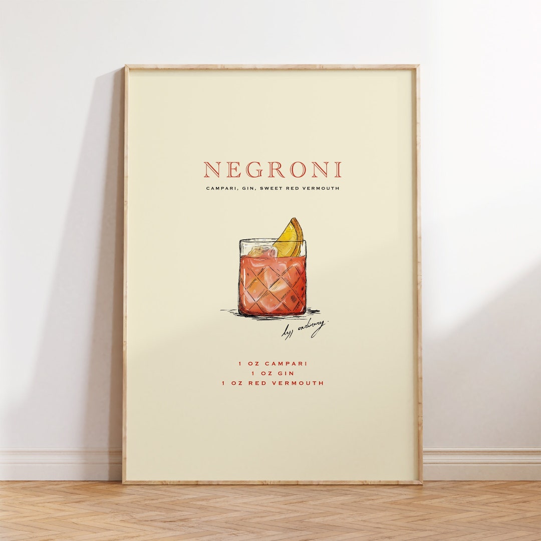 NEGRONI Cocktail Wall Art Bar Cart PRINT, Drink Bar Poster, Kitchen ...