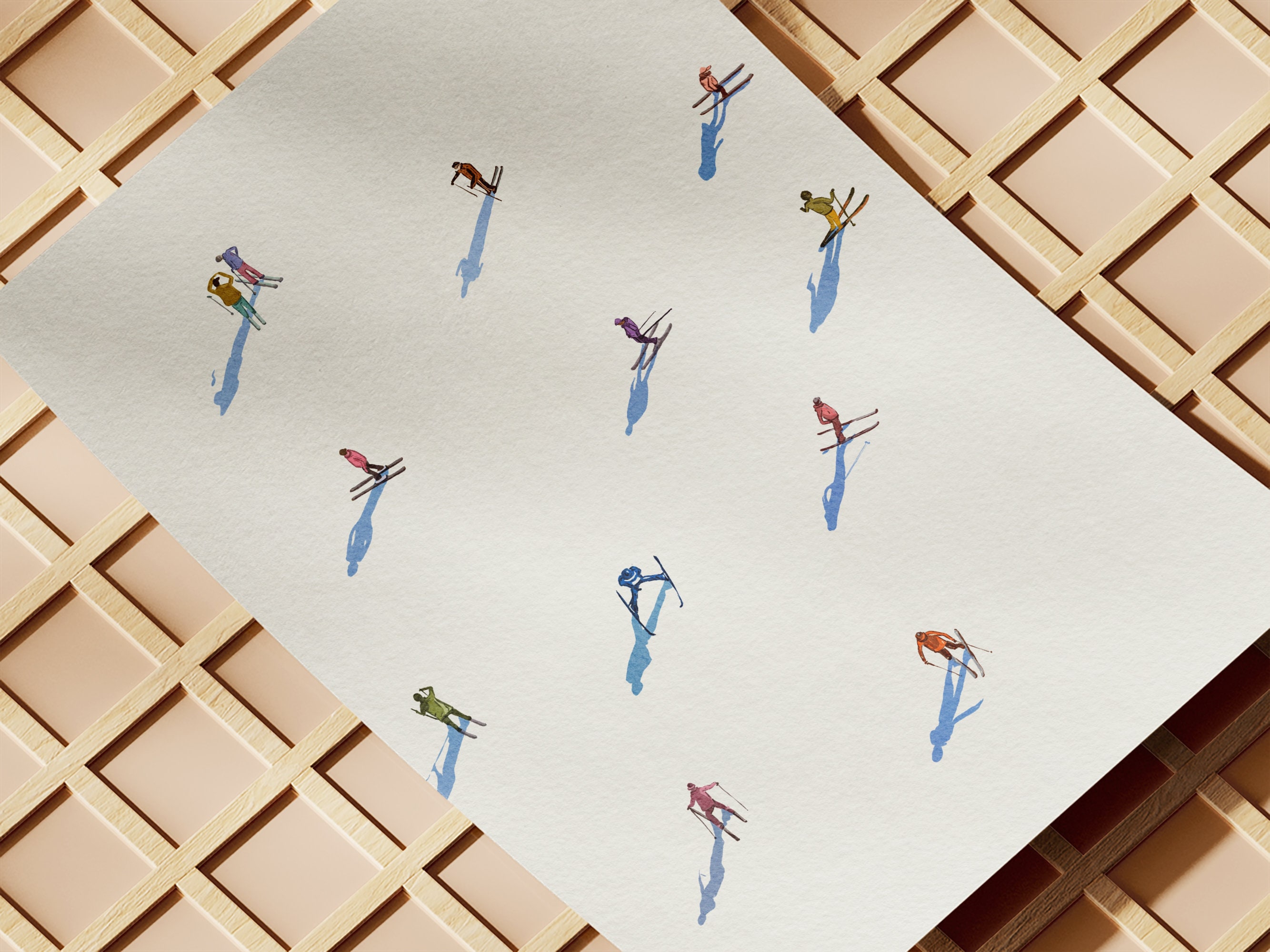 Mini Skiers Illustration Printable, Watercolour Snowy Winter Painting ...