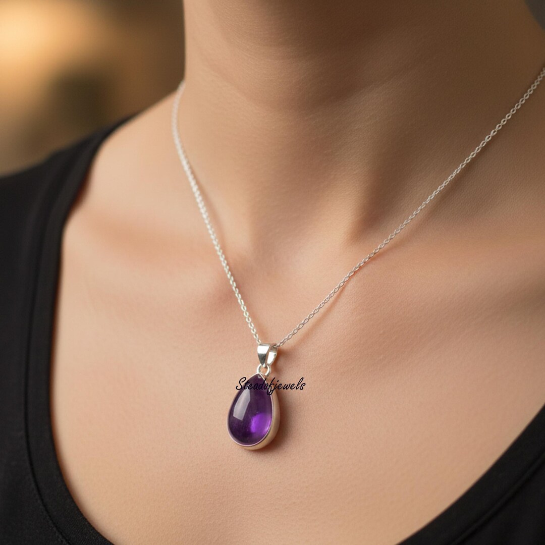 Pear Amethyst Necklace, 925 Sterling Silver, February Birthstone - Etsy