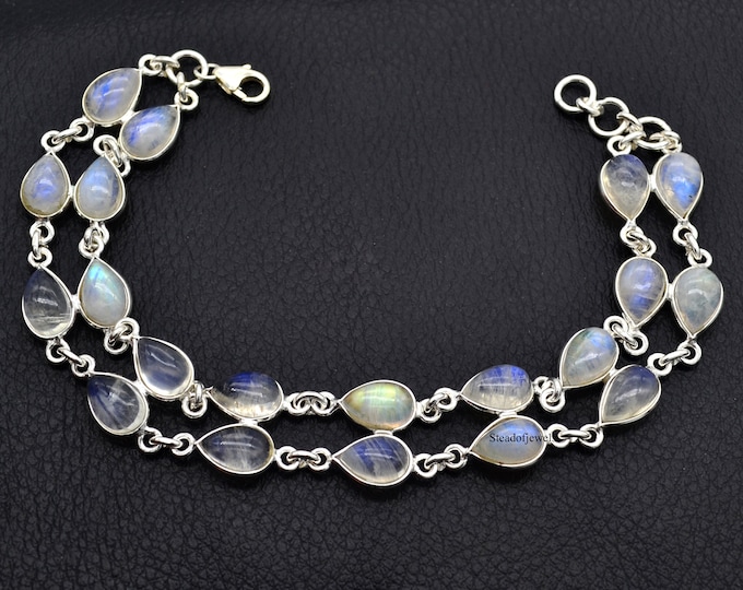 Sterling Silver Moonstone Tennnis Bracelet Toggle Clasp Size 7 in J40 ...