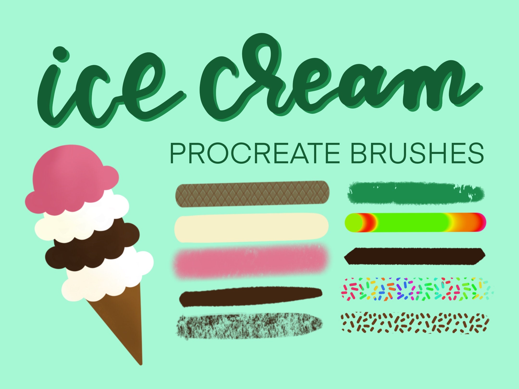 Ice Cream Procreate Brushes SET OF 10 // Lettering and Drawing Brushes ...