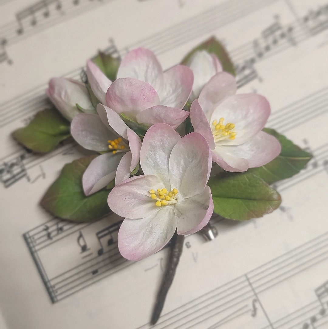 Apple Blossom Flower Brooch,wedding Boutonniere Realistic Flowers ...