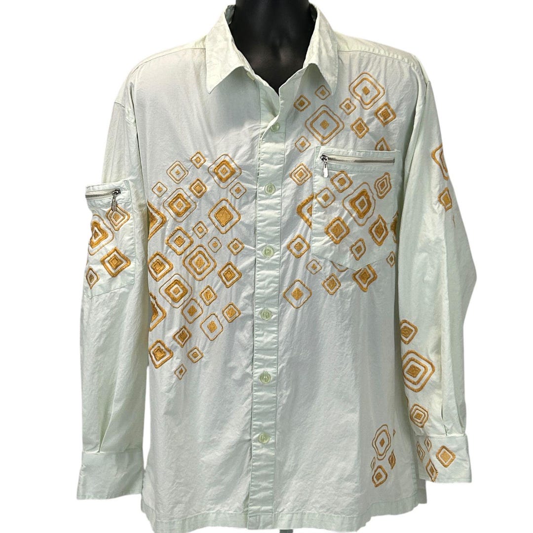 Vintage 90s Royal Prestige Button Front Shirt Embroidered Pockets Green ...