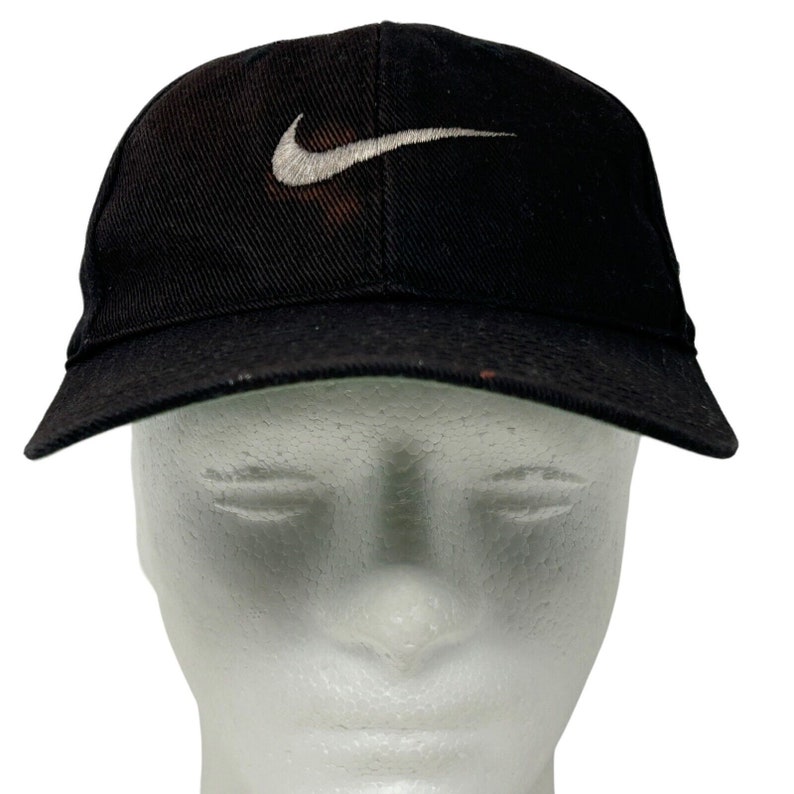 Nike Distressed Center Swoosh Logo Vintage 90s Hat Black Snapback ...