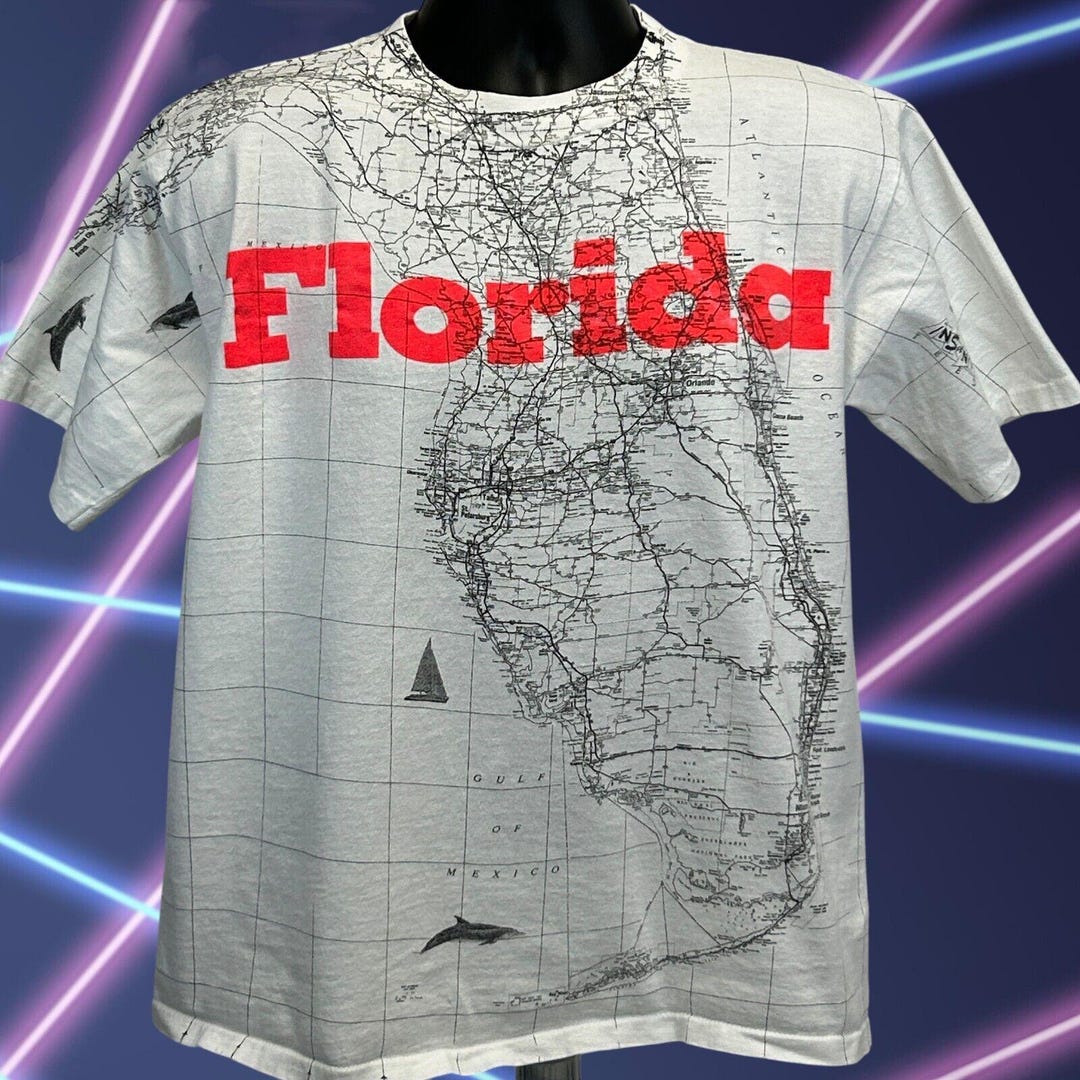 Vintage Florida State Road Map T Shirt Mens Large 90s All Over Print ...