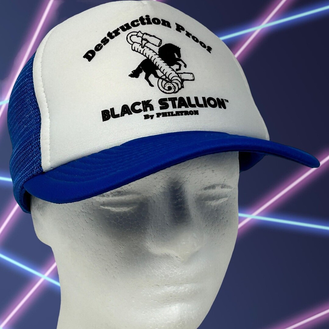 Philatron Black Stallion Vintage Trucker Hat Baseball Cap Snapback Blue ...