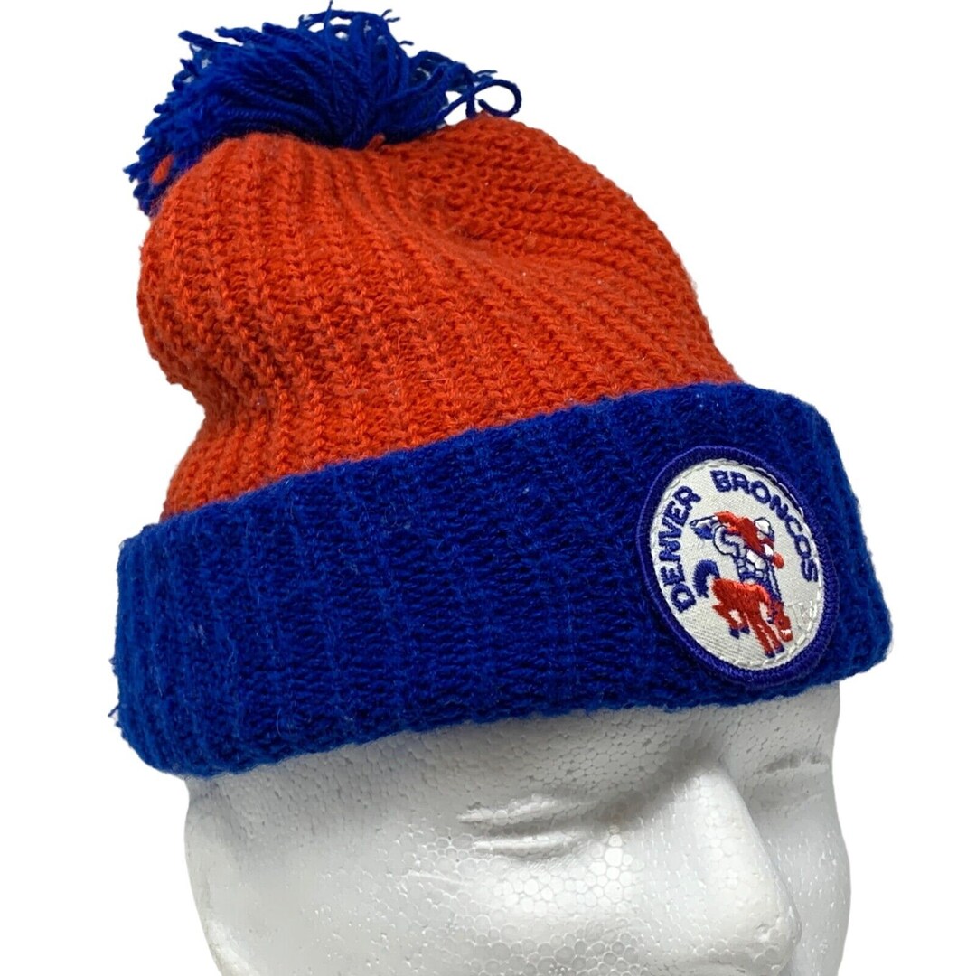 Vintage Denver Broncos Cuffed Pom Pom Beanie Cap Toque Winter Hat NFL ...