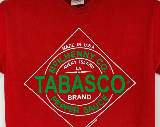 Vintage 90s Tabasco Hot Sauce T Shirt Logo Red Official Made in USA Tee ...
